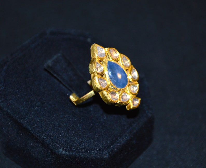 Sapphire Ring Mughal Ring Enamel Sapphire Old Mine Cut - Etsy