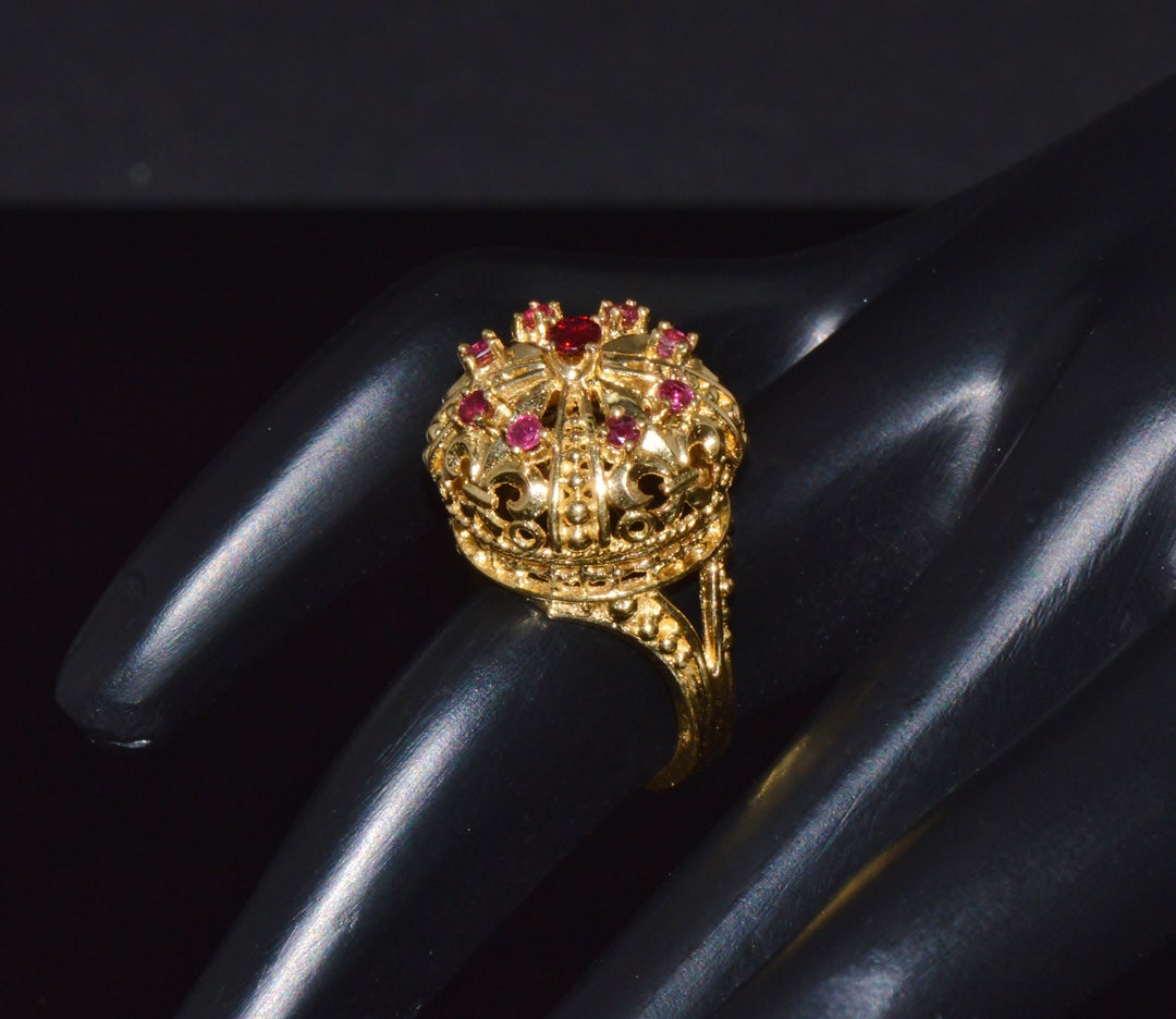 Vintage Franklin Mint Natural Ruby 750 18K Solid Gold Filigree Crown ...