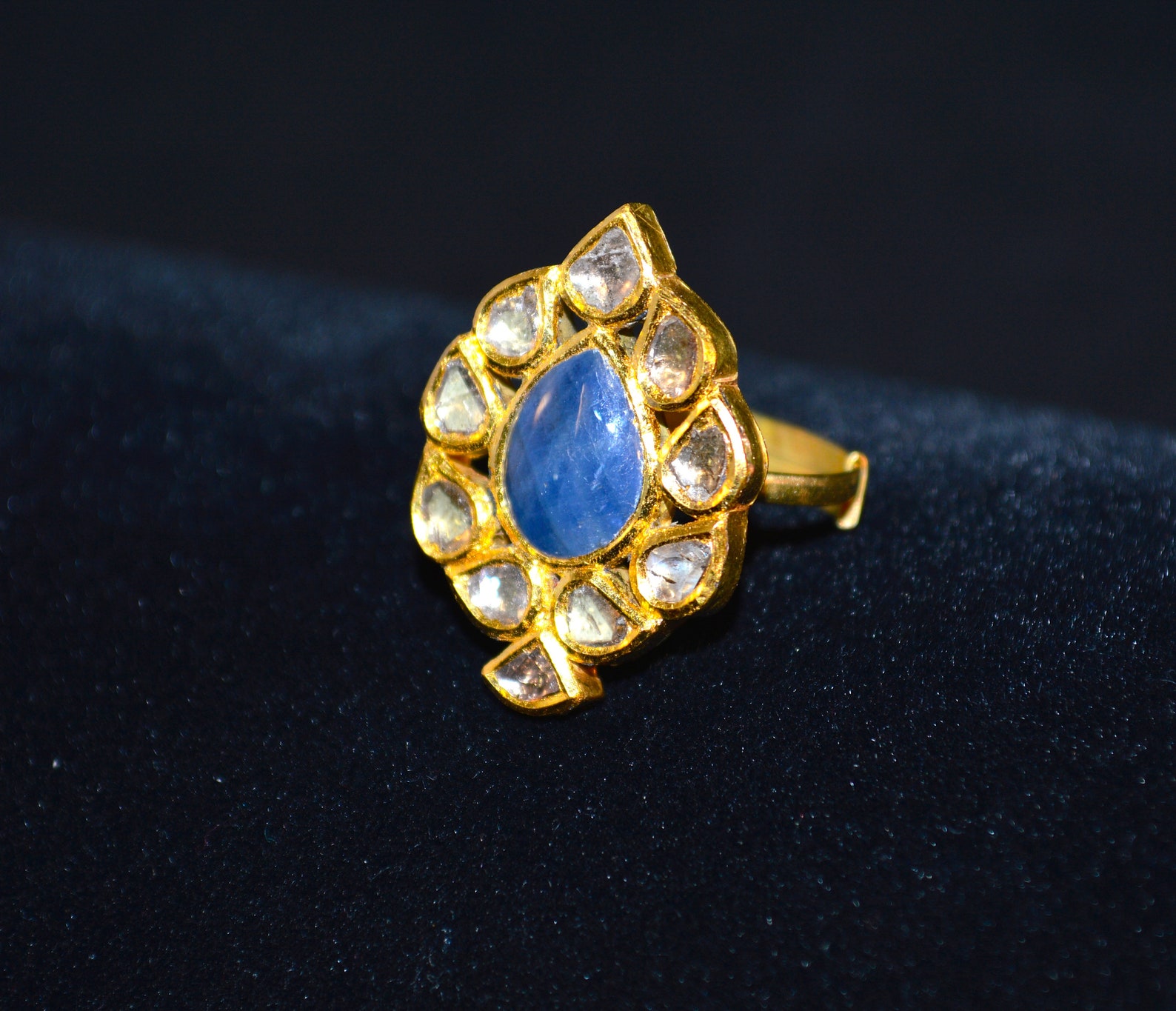 Sapphire Ring Mughal Ring Enamel Sapphire Old Mine Cut - Etsy