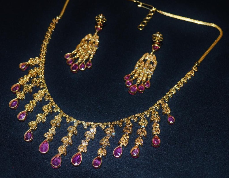 Ruby Diamond Set Ruby Necklace Natural 34Cts VS F Diamond | Etsy