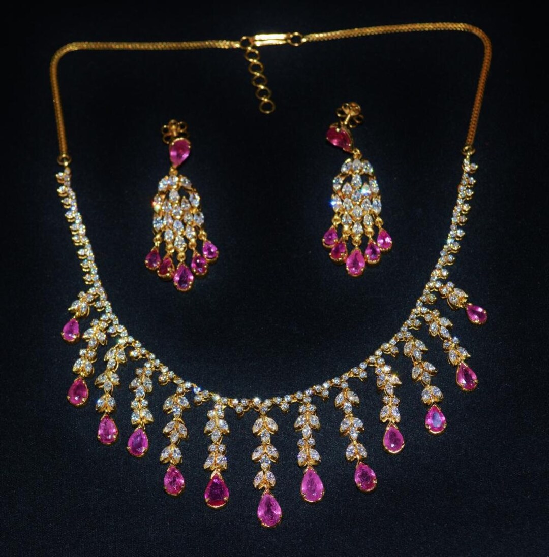 Ruby Diamond Set Ruby Necklace Natural 34cts VS F Diamond 750 18K Solid ...