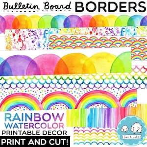 Colorful Rainbow Watercolor Bulletin Board Borders, Printable Classroom ...