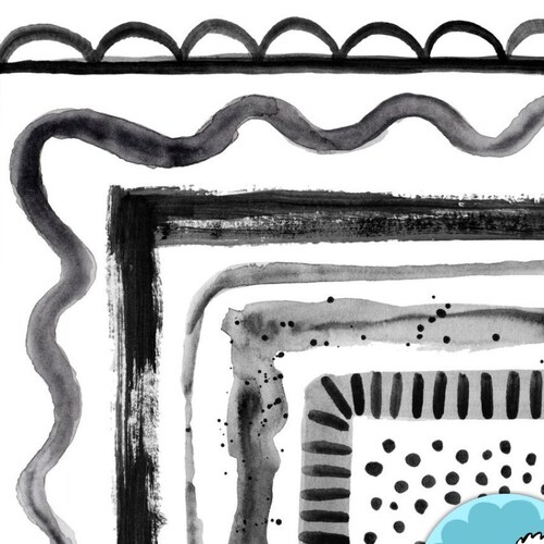 Watercolor Clipart Doodle Frameborders Handpainted Black - Etsy
