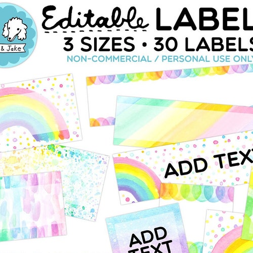 Editable Pastel Rainbow Watercolor Classroom Labels Name - Etsy
