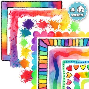Rainbow Square Borders 2 / Rainbow Watercolor Border Clipart / Rainbow ...