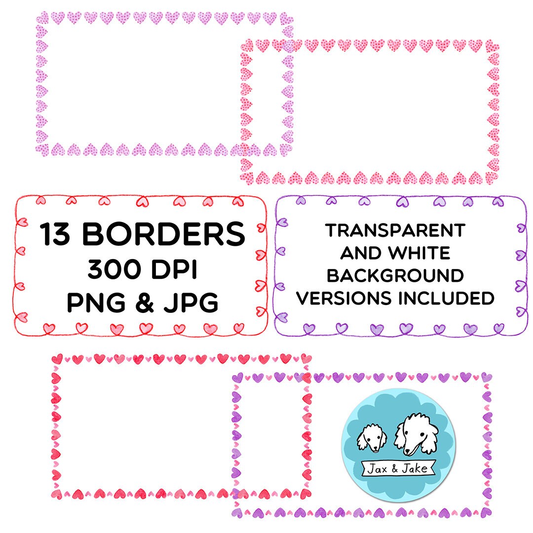 Valentines Day Google Slides Templates, Watercolor SLIDE Border Clipart ...