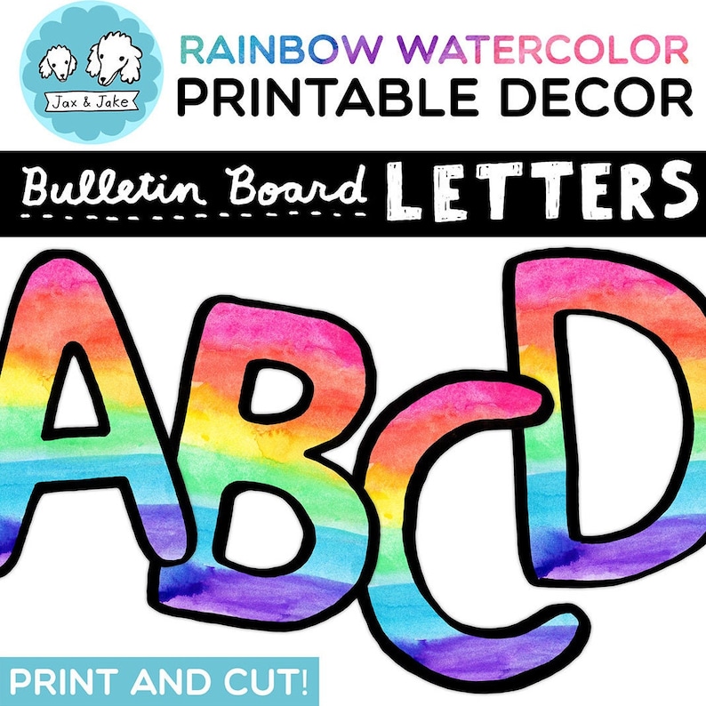 Printable Rainbow Watercolor Bulletin Board Letters and Numbers ...