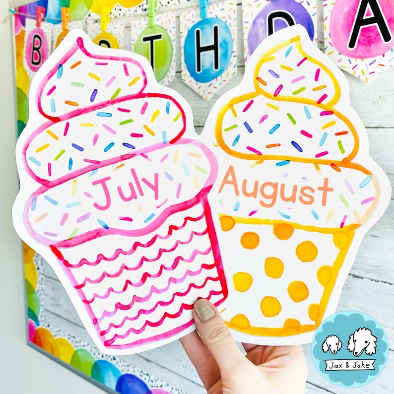 Editable Rainbow Watercolor Birthday Display, Printable Cupcake ...