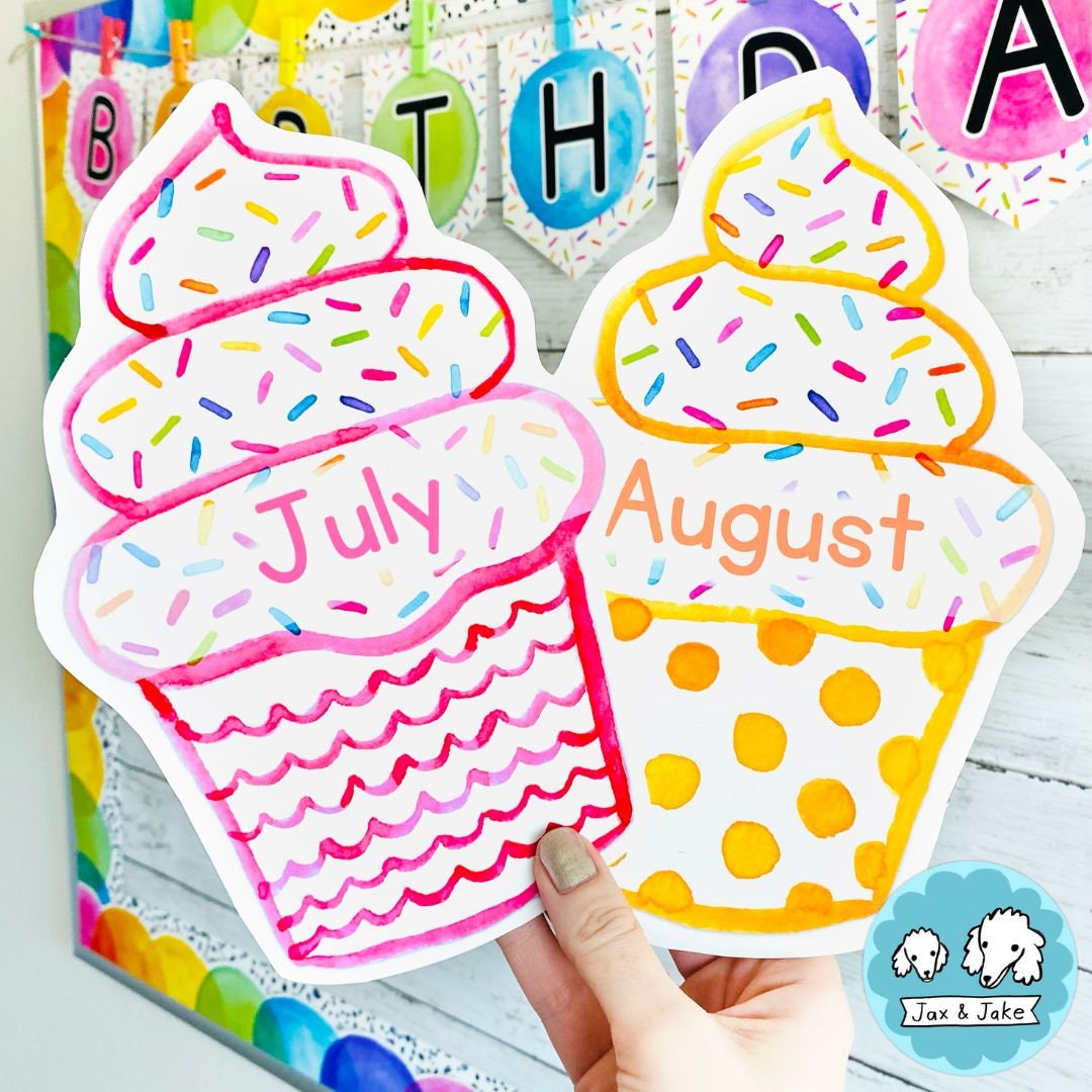 Editable Rainbow Watercolor Birthday Display, Printable Cupcake ...