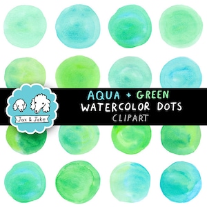 Aqua Blue / Light Green Watercolor Dots / Teal Circles Clipart | Circle ...