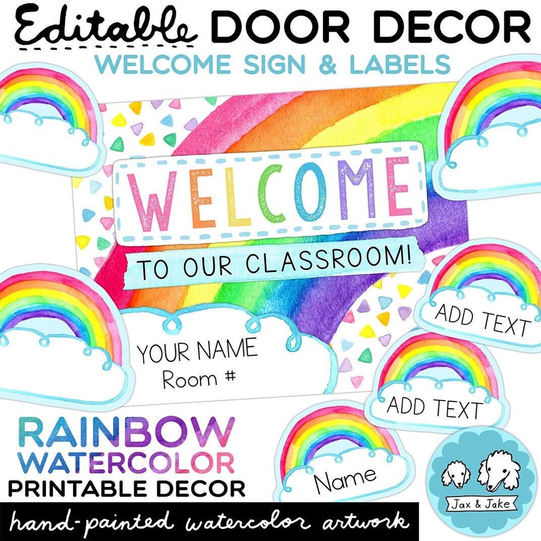 Editable Rainbow Watercolor Door Decor, Welcome Sign, Printable ...