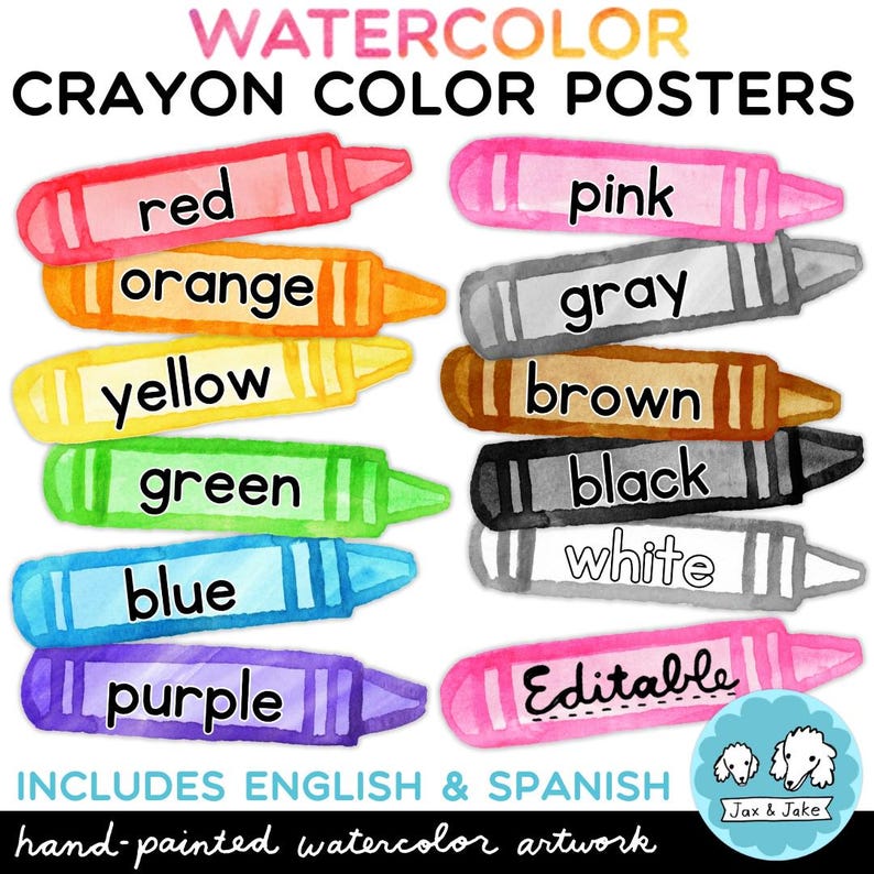 Crayon Color Posters Classroom Decor - Colors in English & Spanish ...