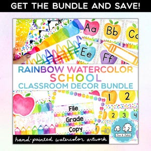 Watercolor Crayon Decor & Editable Labels - Rainbow Classroom Decor ...