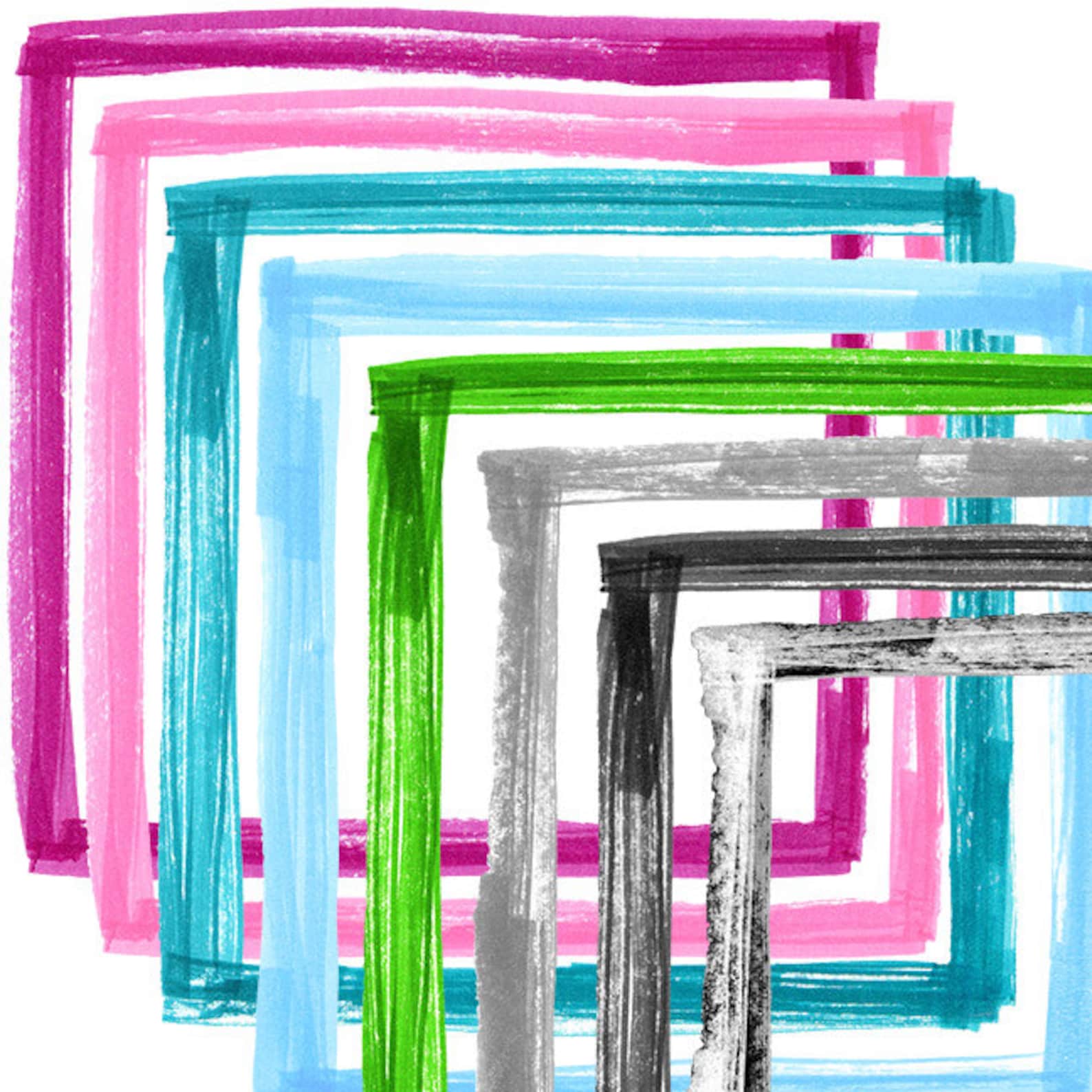 SQUARE Sketchy Marker Border Set - Hand Drawn Rough Sketch Colorful ...