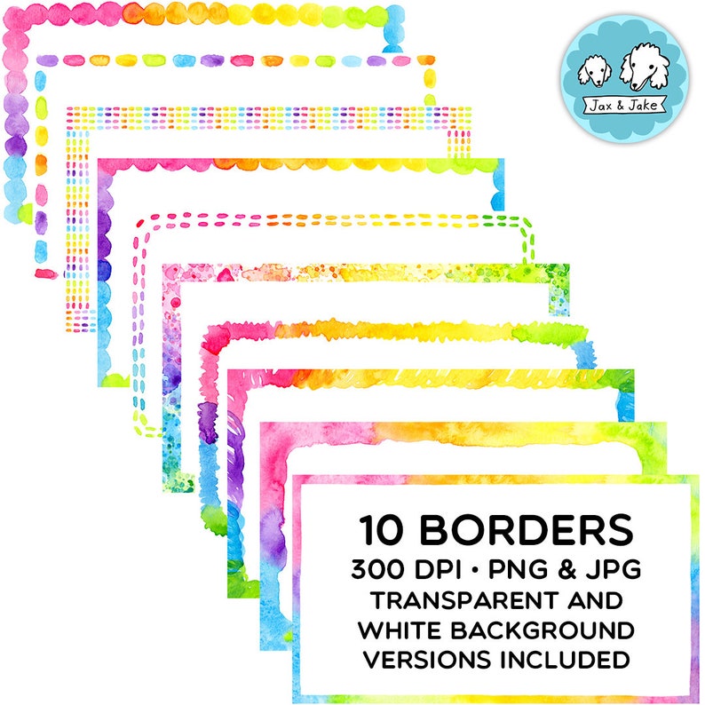 Bright Rainbow Watercolor SLIDE BORDERS Powerpoint Slide Backgrounds ...