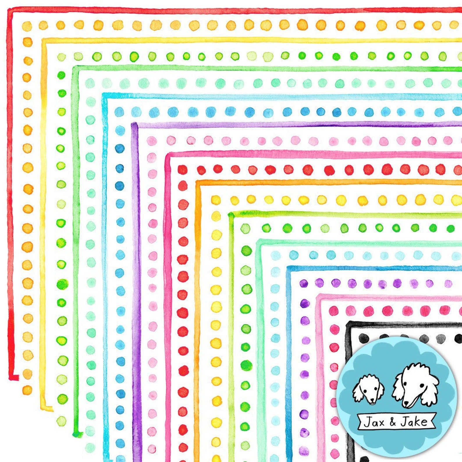 Watercolor Border Clipart, Hand Painted Skinny Dot, Brushstroke Line ...