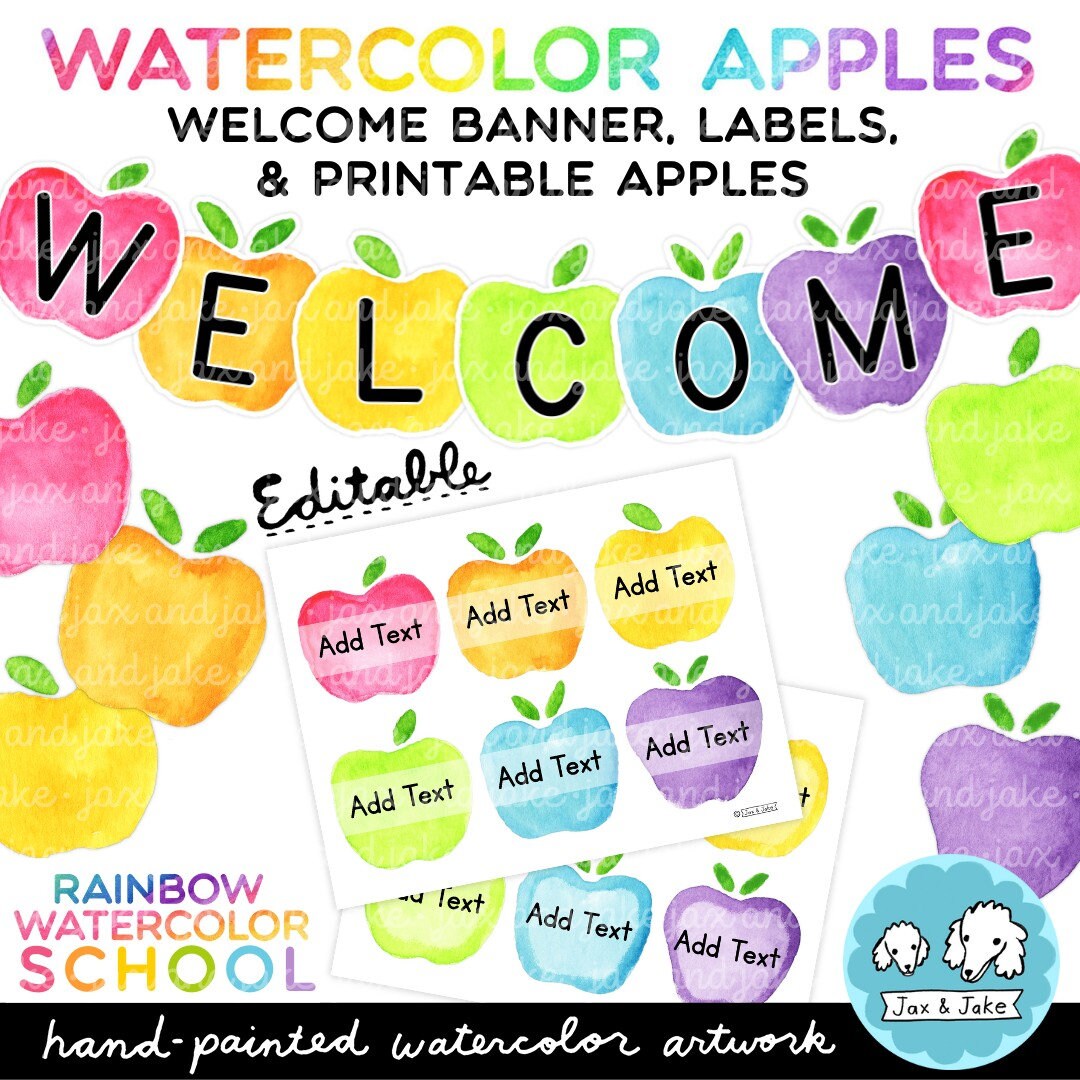 Rainbow Apple Classroom Decor, Back to School Welcome Banner, Editable ...