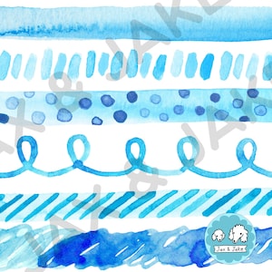 Blue Watercolor Border Clipart - Ocean, Water, Swimming, Aqua Hand ...