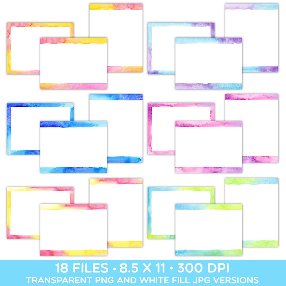 Bright Watercolor Blend Border Clipart, Colorful Ombre Full Page ...