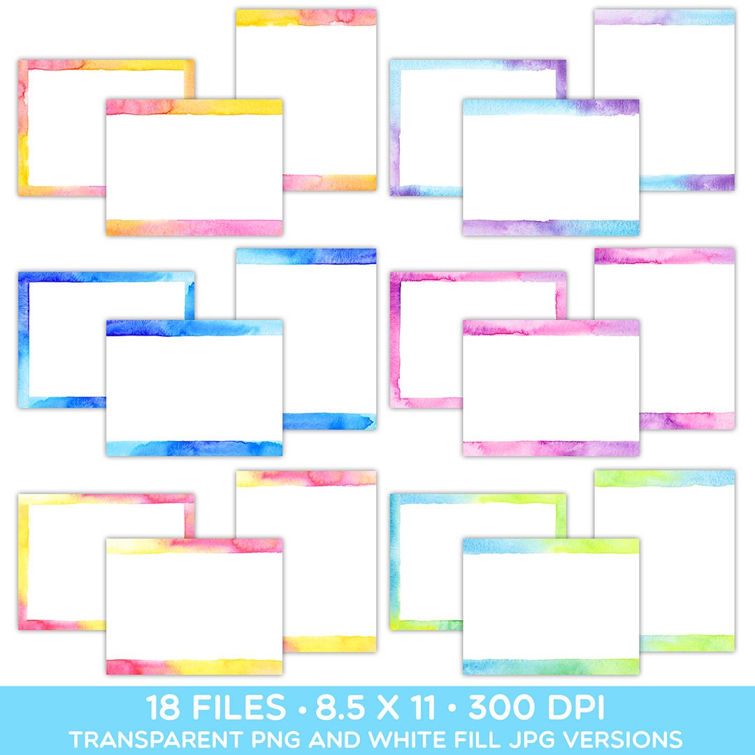 Bright Watercolor Blend Border Clipart, Colorful Ombre Full Page ...