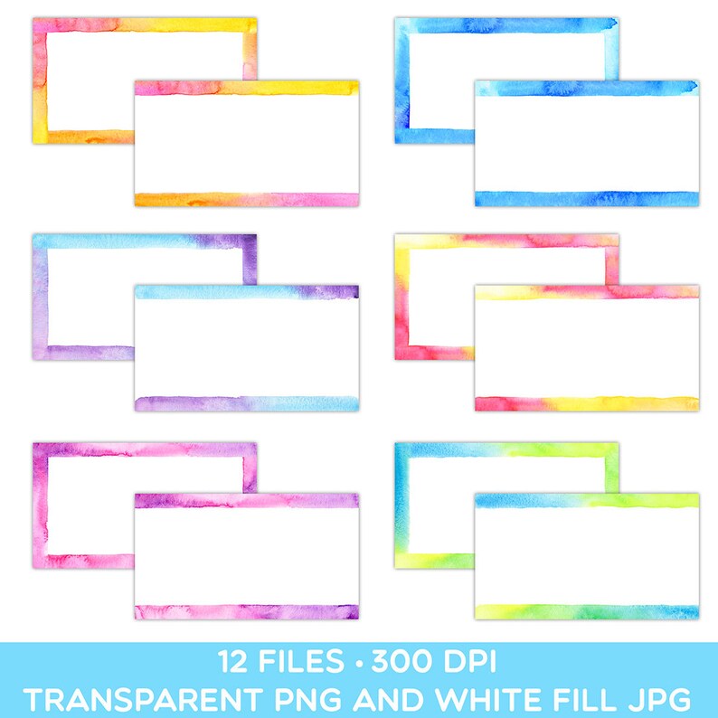 WIDESCREEN Bright Watercolor Blend Border Clipart Google - Etsy