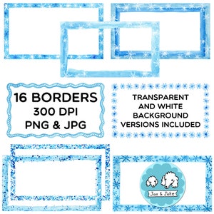 Blue Winter Watercolor SLIDE Border Clipart, Christmas Google Slides ...