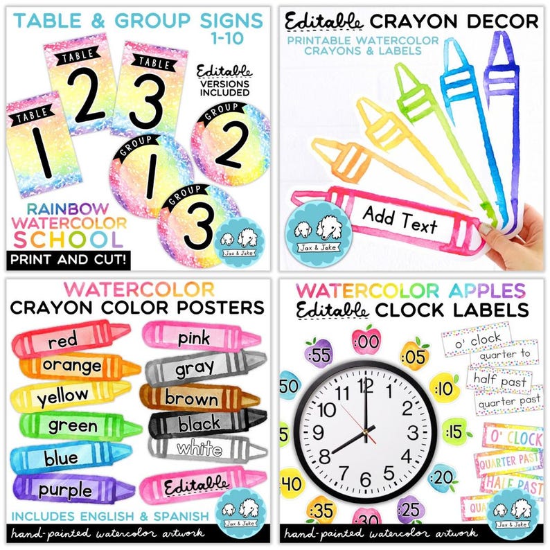 Rainbow Watercolor SCHOOL Classroom Decor Growing Bundle - Etsy