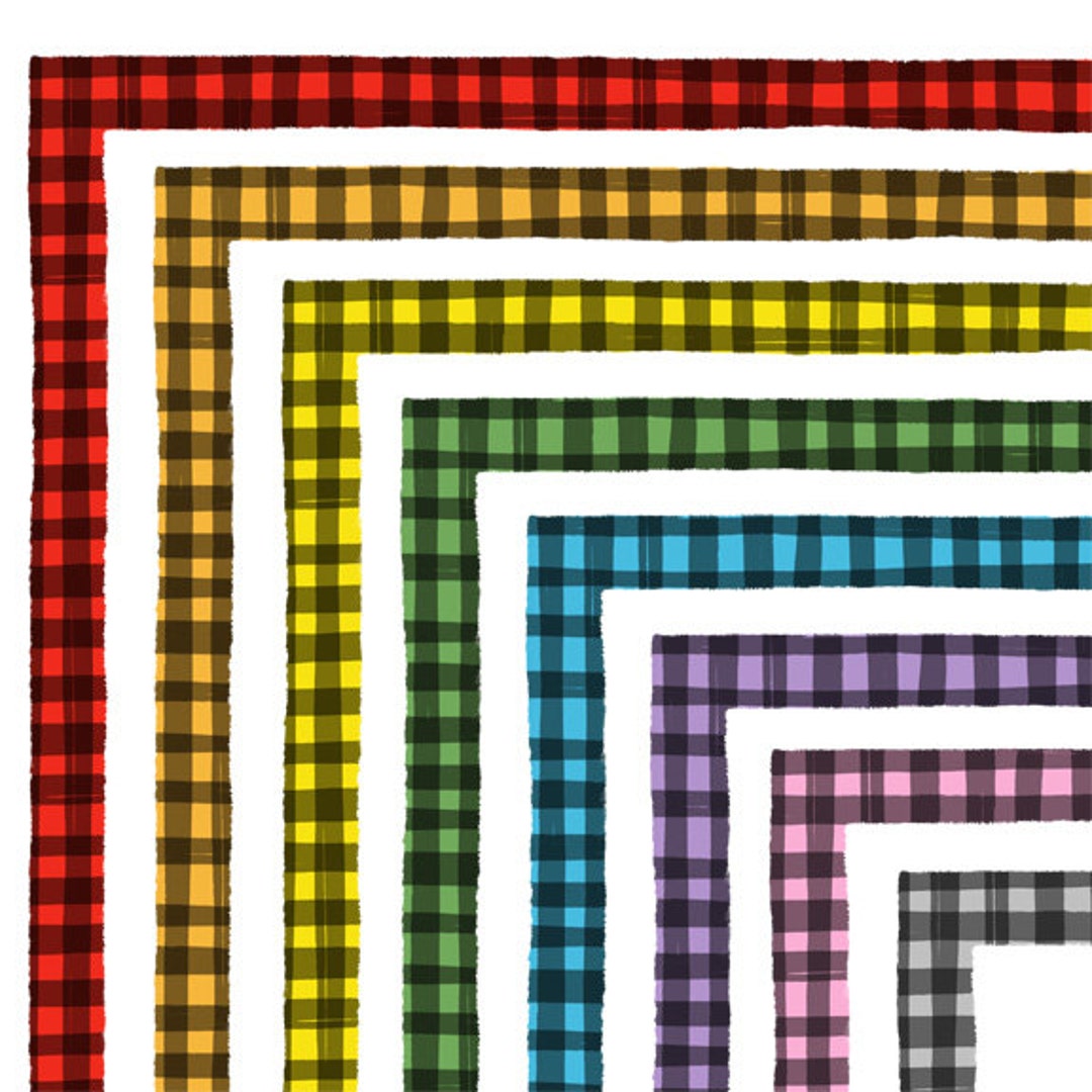 Hand-drawn Gingham Clipart Border Set Checkered Farmhouse Fall Frames ...