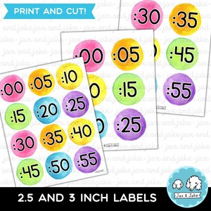 Editable Rainbow Watercolor Clock Labels - Printable Telling Time Clock ...