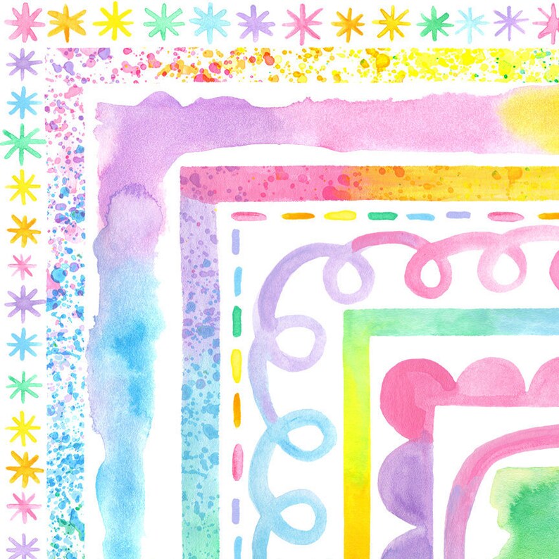Pastel Rainbow Watercolor Border Clipart Rainbow Clipart | Etsy