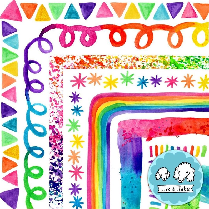 MORE Colorful Rainbow Watercolor Clipart Borders, Clip Art Frames for ...