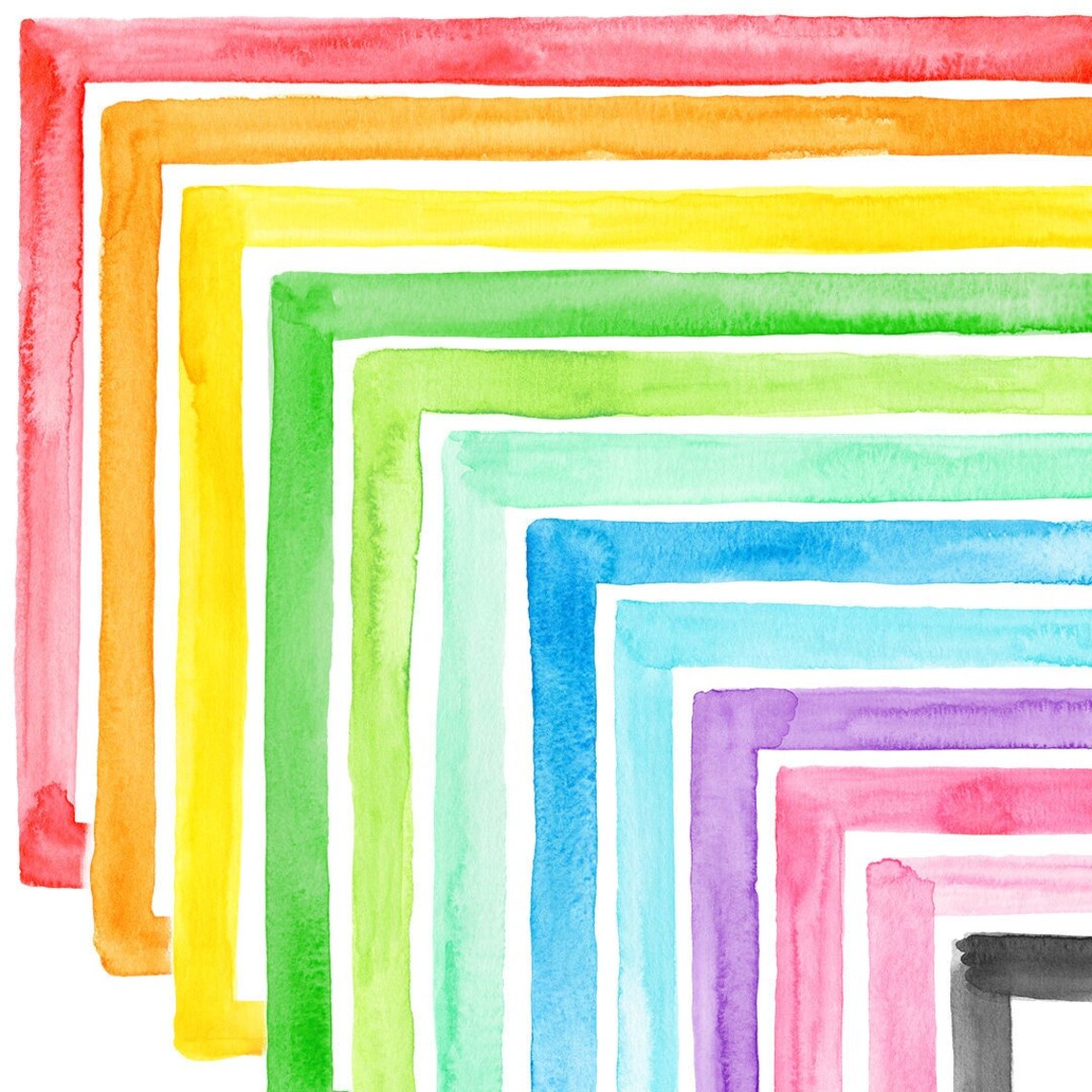 Basic Watercolor Border Clipart Hand-painted Clip Art Page - Etsy