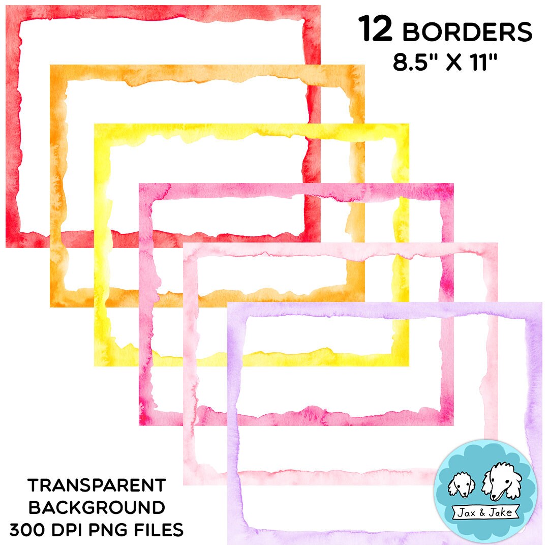 Basic Watercolor Wash Full Page Border Clipart Colorful - Etsy