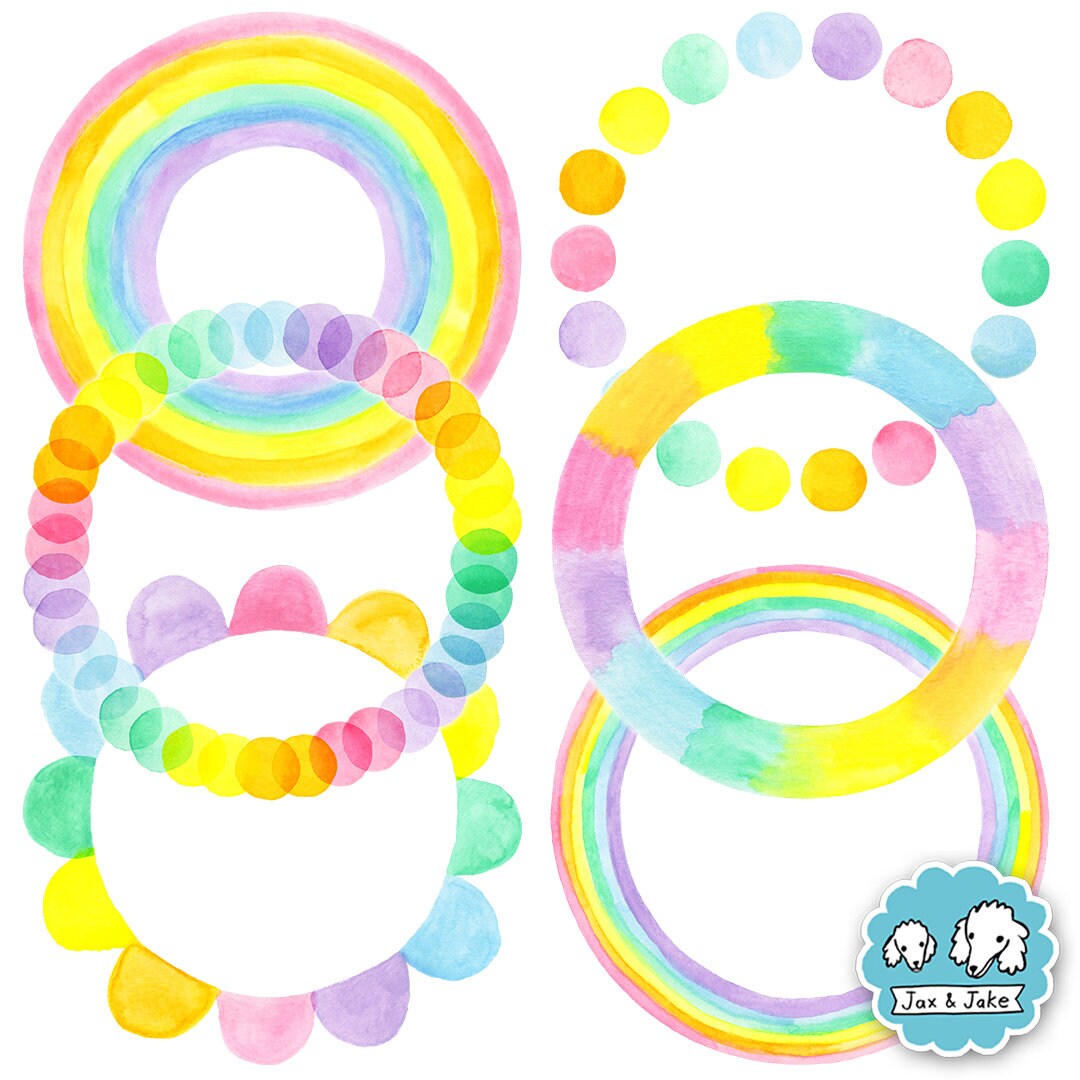 Pastel Rainbow Circle Clipart Borders, Watercolor Rainbow Wreath ...