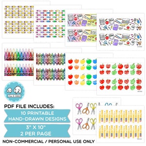 Back to School Doodles Bulletin Board Borders - Rainbow Crayon, Apple ...