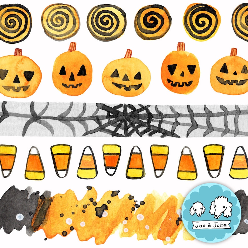 Halloween Watercolor Clipart Borders October Clip Art Cute - Etsy