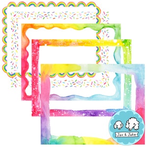 PRETTY Rainbow Watercolor Clipart Borders, Page Border Clip Art ...