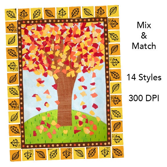 Fall Border Clipart Set - 60 Fall Leaf Page Borders, Thanksgiving Clip ...
