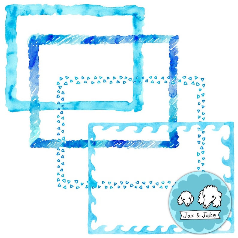 Blue Watercolor Border Clipart Ocean Water Swimming Aqua - Etsy