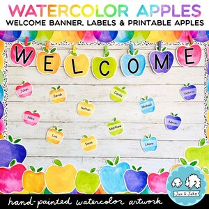 Rainbow Apple Classroom Decor, Back to School Welcome Banner, Editable ...
