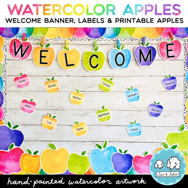 Rainbow Apple Classroom Decor, Back to School Welcome Banner, Editable ...