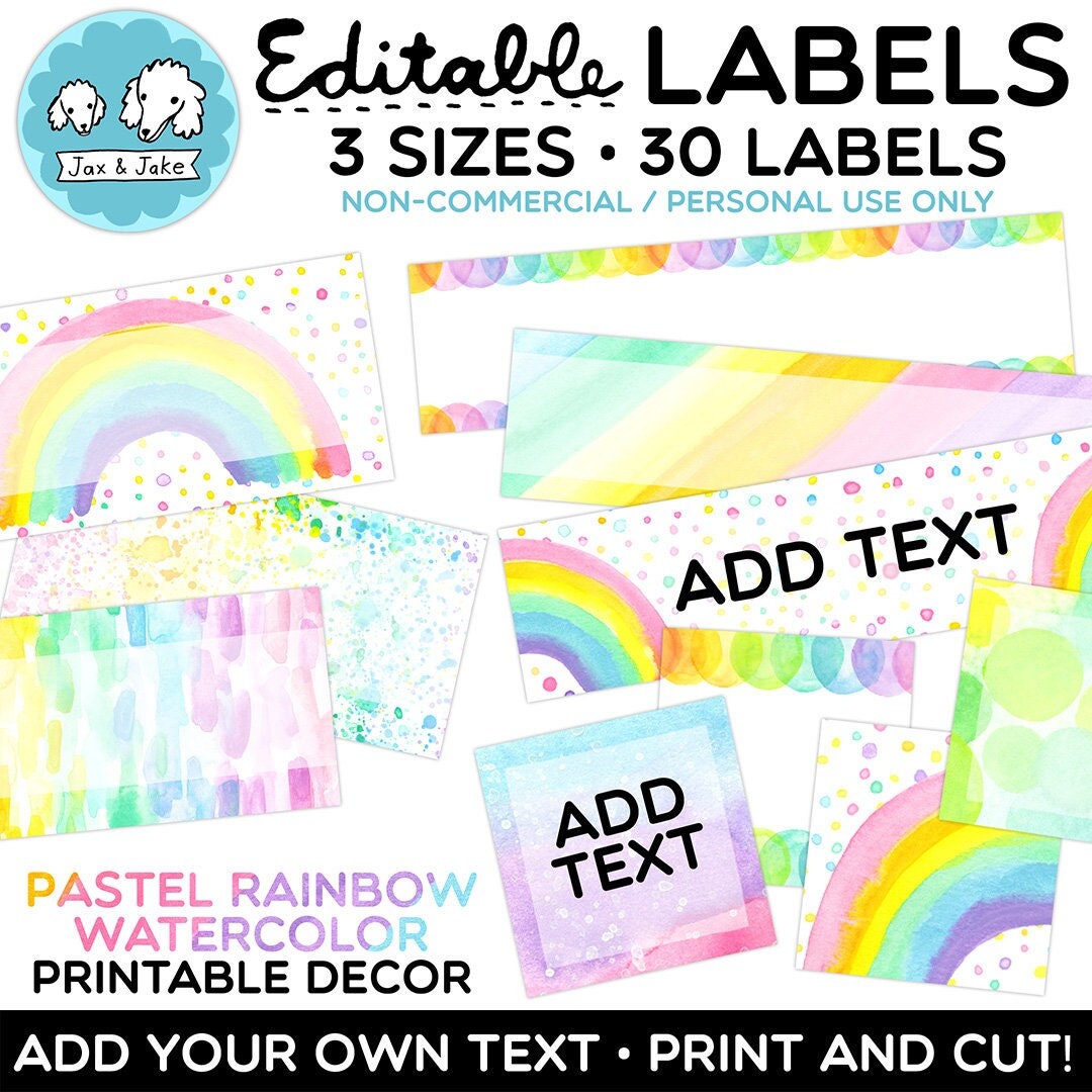 Editable Pastel Rainbow Watercolor Classroom Labels Name - Etsy