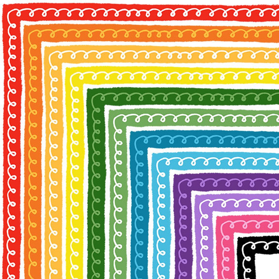 Curly Q Clipart Border Set | Bright and Colorful Clipart Borders - Etsy