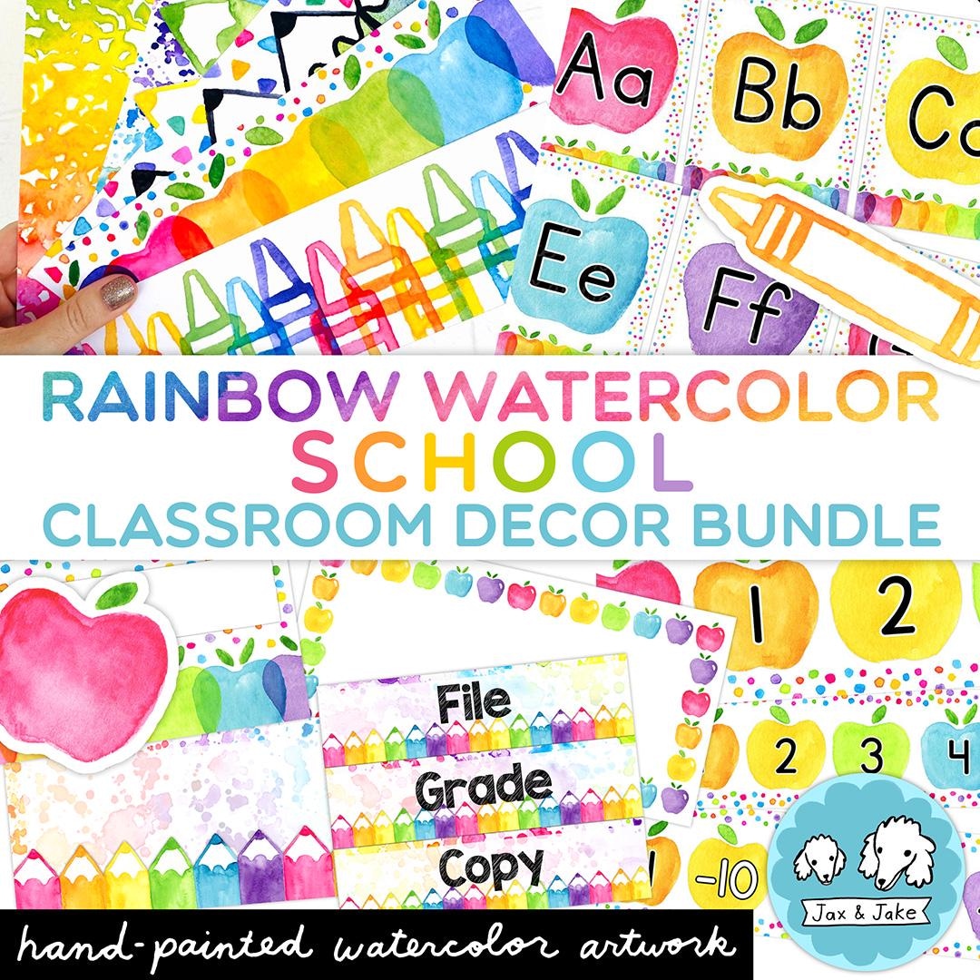 Rainbow Watercolor SCHOOL Classroom Decor Growing Bundle - Etsy