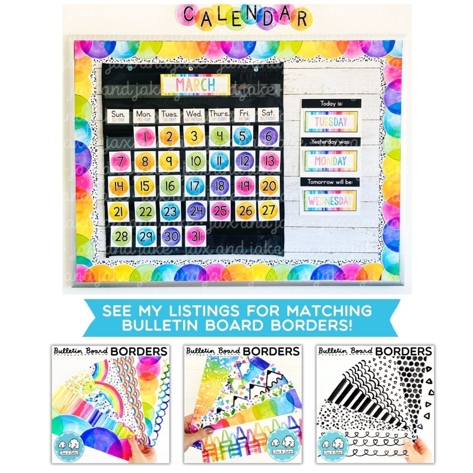 Editable Classroom Calendar Cards for Pocket Chart, Colorful Rainbow ...