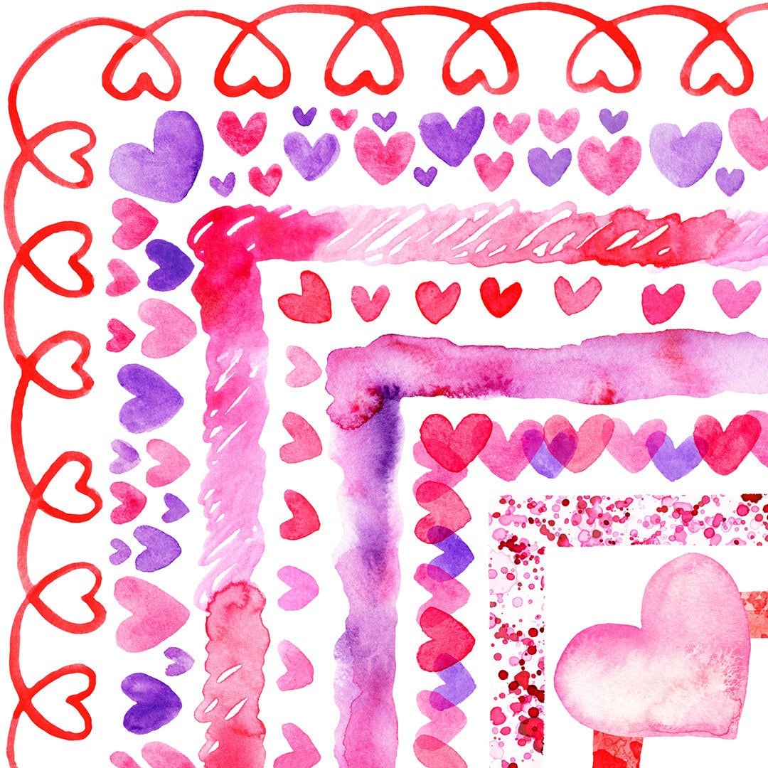 MORE Watercolor Valentines Day Clipart Borders, Valentines Clip Art ...