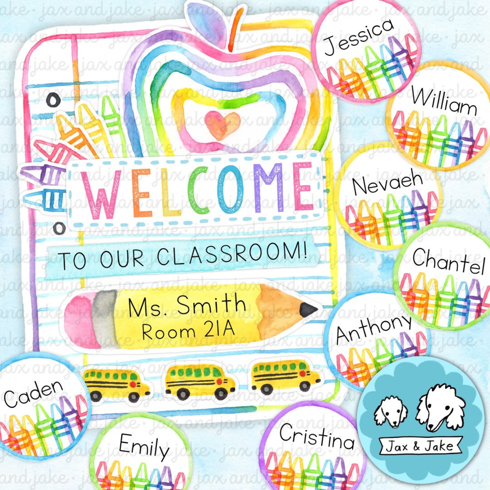 Rainbow Watercolor Back to School Editable Door Decor, Welcome Sign ...