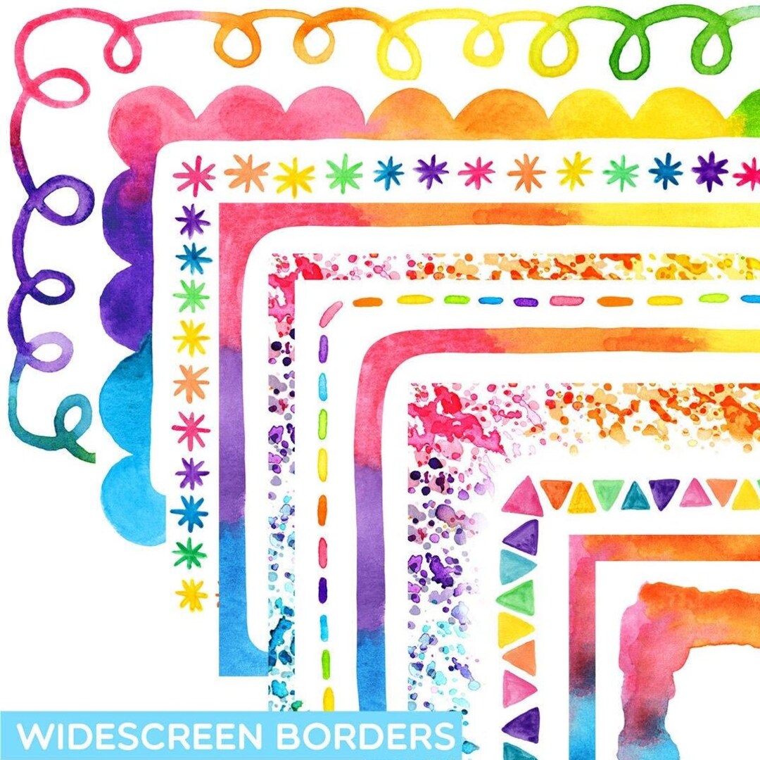 Rainbow Watercolor Border SLIDE Borders Clipart, Editable Google Slides ...