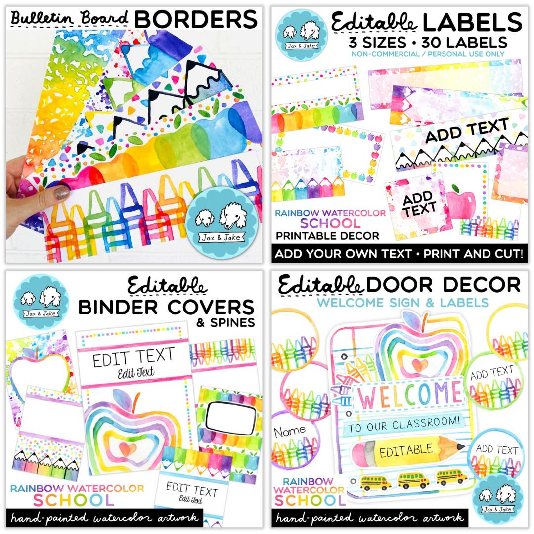 Rainbow Watercolor SCHOOL Classroom Decor Growing Bundle - Etsy