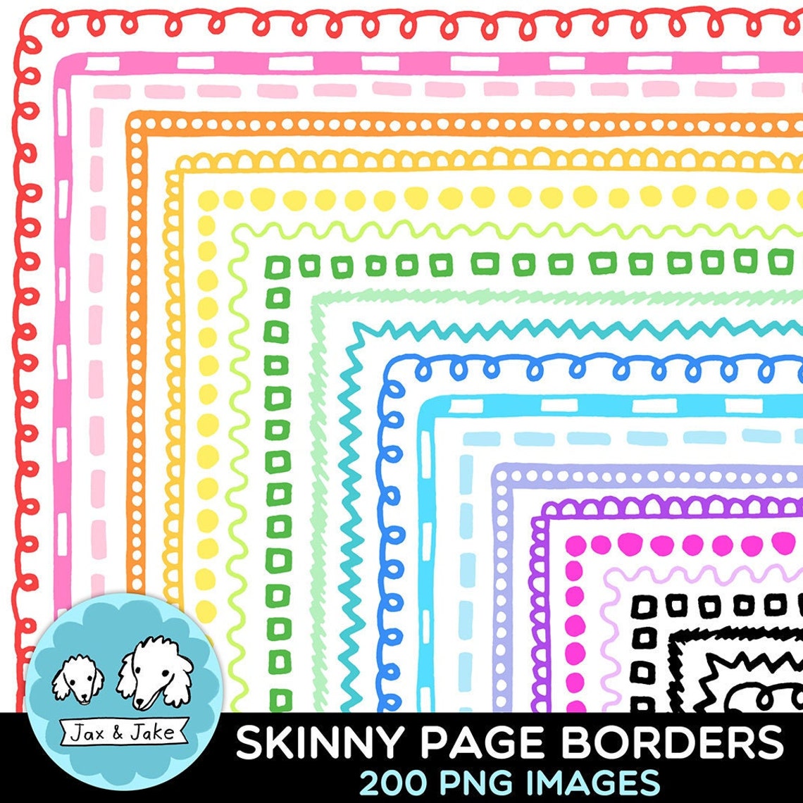 Skinny Page Borders, 200 Colorful Thin Clipart Frames, Hand Drawn ...